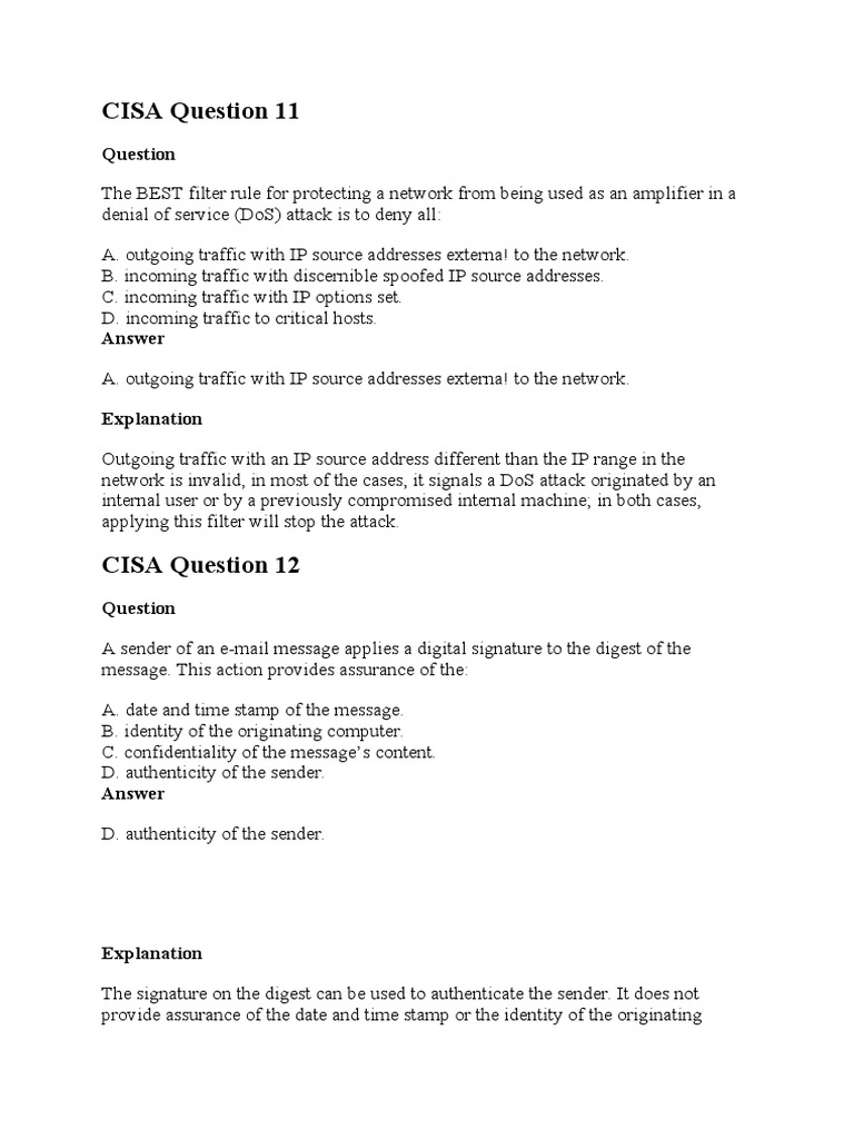 CISA Question 11 - 12 - Explenation | PDF
