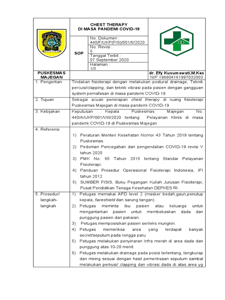 Sop Chest Therapy Fisioterapi Di Masa Pandemi Covid-19 | PDF