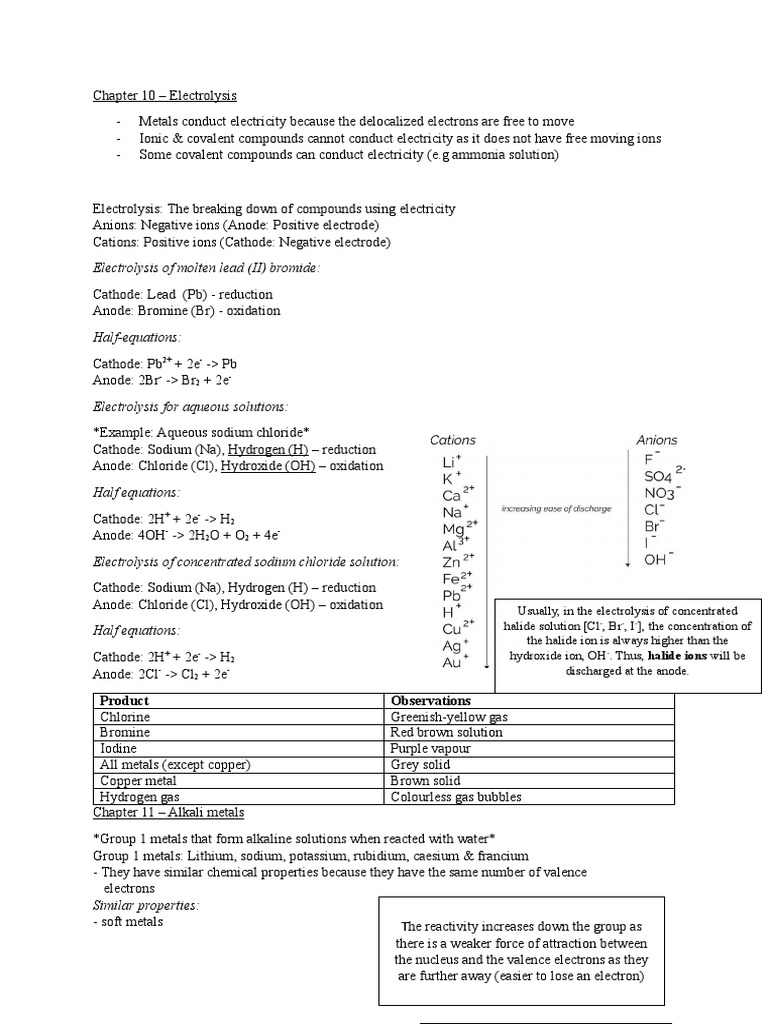 IGCSE Edexcel Chemistry - Chapter 10, 11, 12, 14, 15 | PDF | Redox | Chlorine