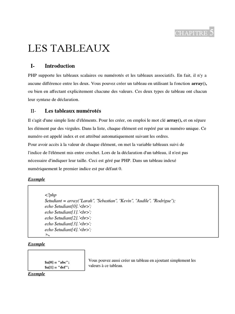 Guide PHP : Tableaux et Fonctions | PDF | PHP | Html