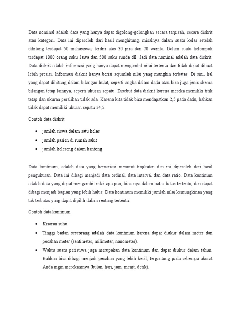Data Nominal vs Kontinum: Penjelasan dan Contoh | PDF