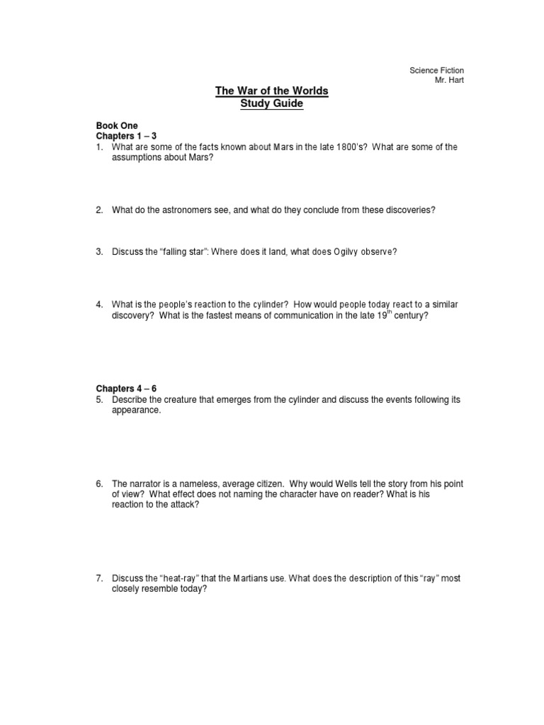 War of the Worlds Study Guide: Chapters 1-10 | PDF | The War Of The Worlds