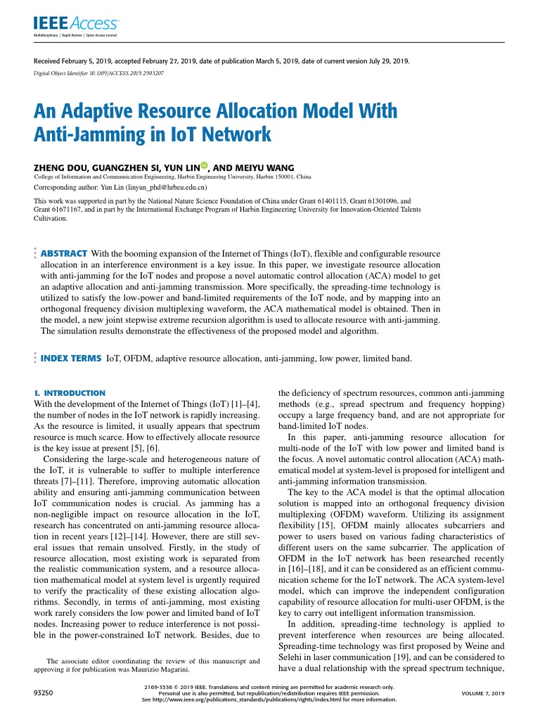 An Adaptive Resource Allocation Model With Anti-Jamming in IoT Network | PDF | Orthogonal ...