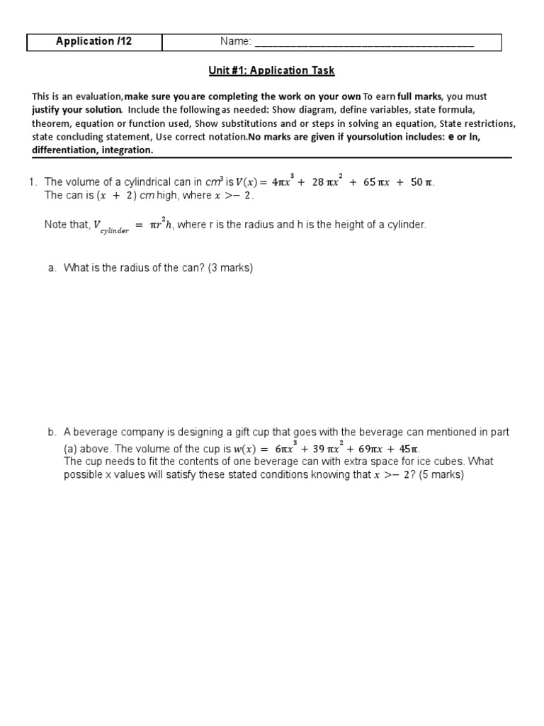 MHF4U Unit 1 Polynomial Functions Test | PDF | Polynomial | Equations