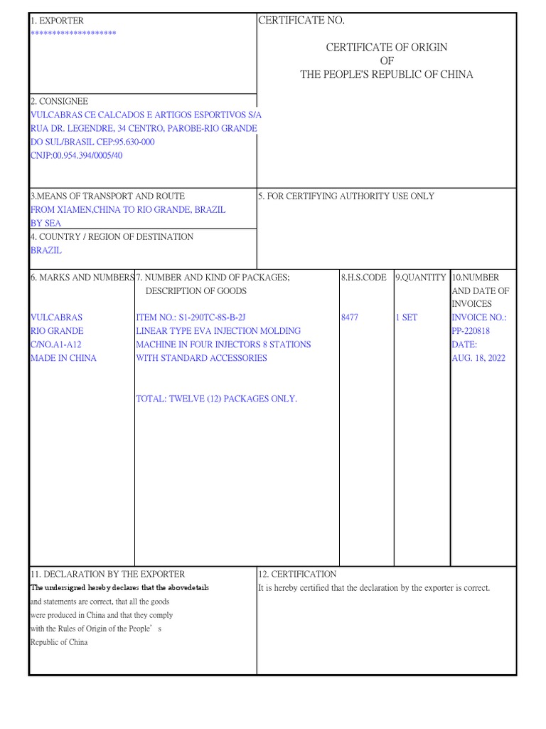 Certificado de Origem | PDF Certificado de Origem | PDF