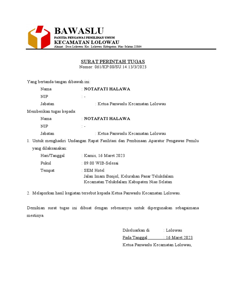 SURAT PERINTAH TUGAS | PDF
