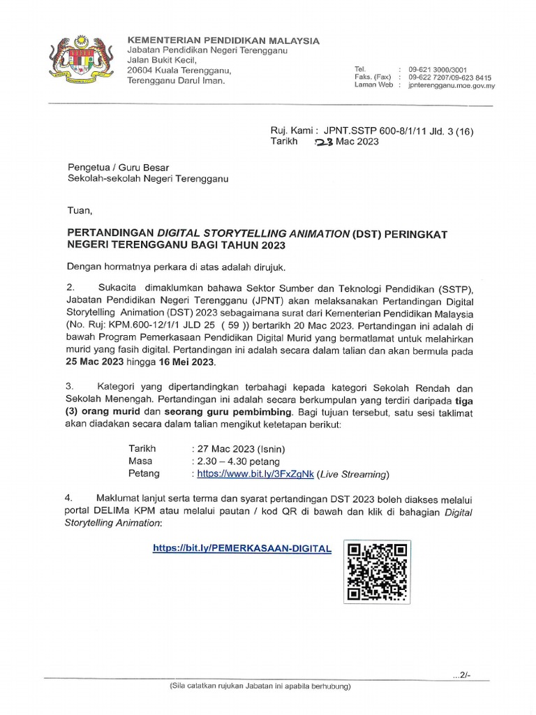 Surat Pertandingan DST 2023 Terengganu | PDF