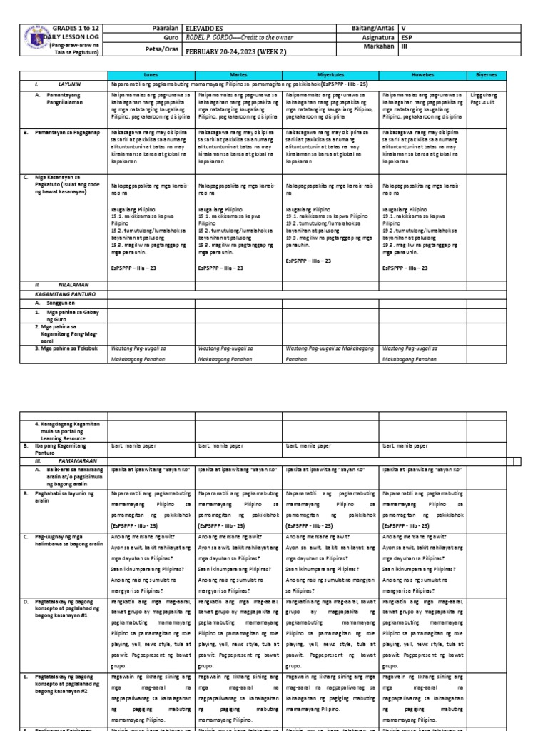 Grade 5 DLL ESP 5 Q3 Week 2 | PDF