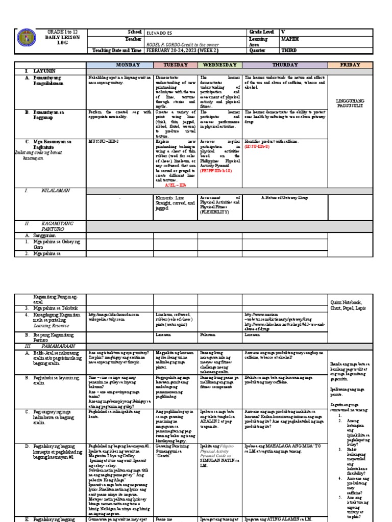 Grade 5 DLL MAPEH 5 Q3 Week 2 | PDF