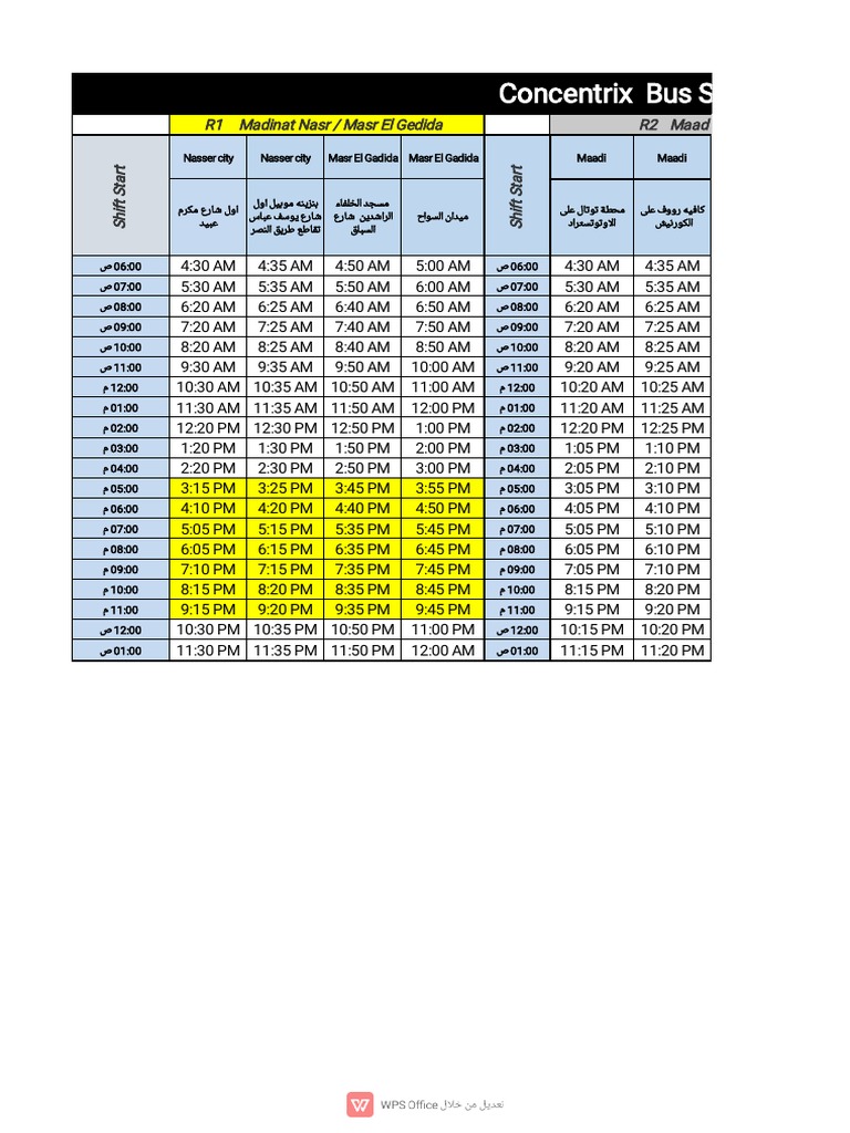 Concentrix Bus S: R1 Madinat Nasr / Masr El Gedida R2 Maad | PDF