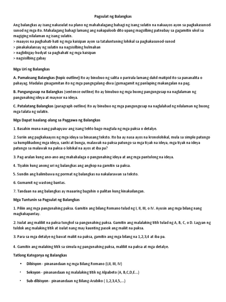 Pagsulat NG Balangkas | PDF