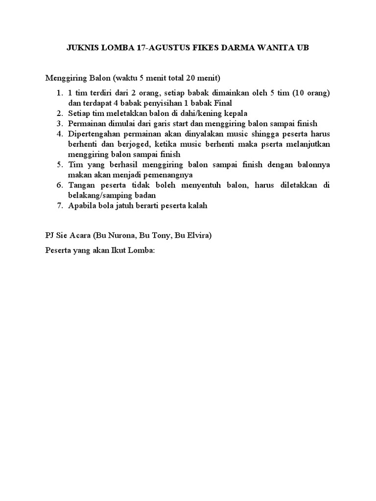 JUKNIS LOMBA 17 Agustus | PDF