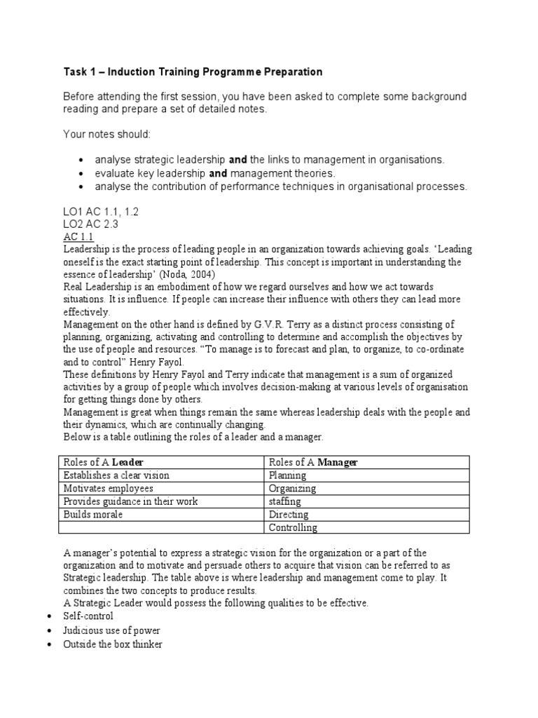 Task 1 Leadership and Management | PDF | Leadership | Performance Indicator