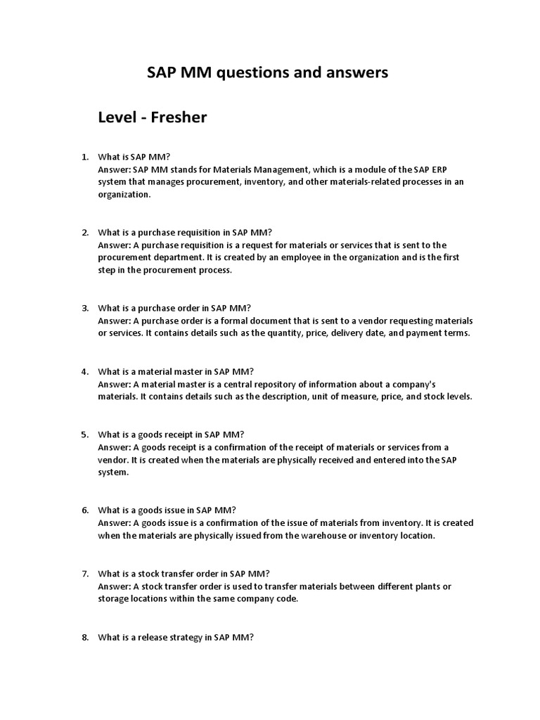 SAP MM Questions and Answers | PDF | Inventory | Receipt