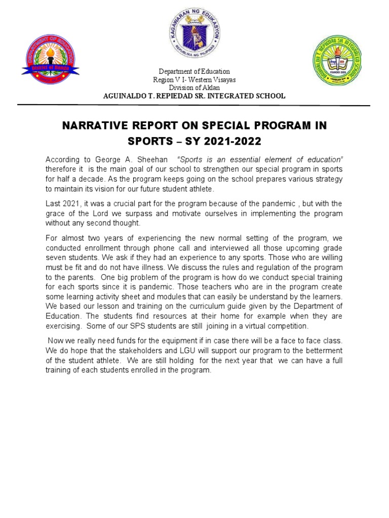Narrative Report On Special Program in Sports | PDF