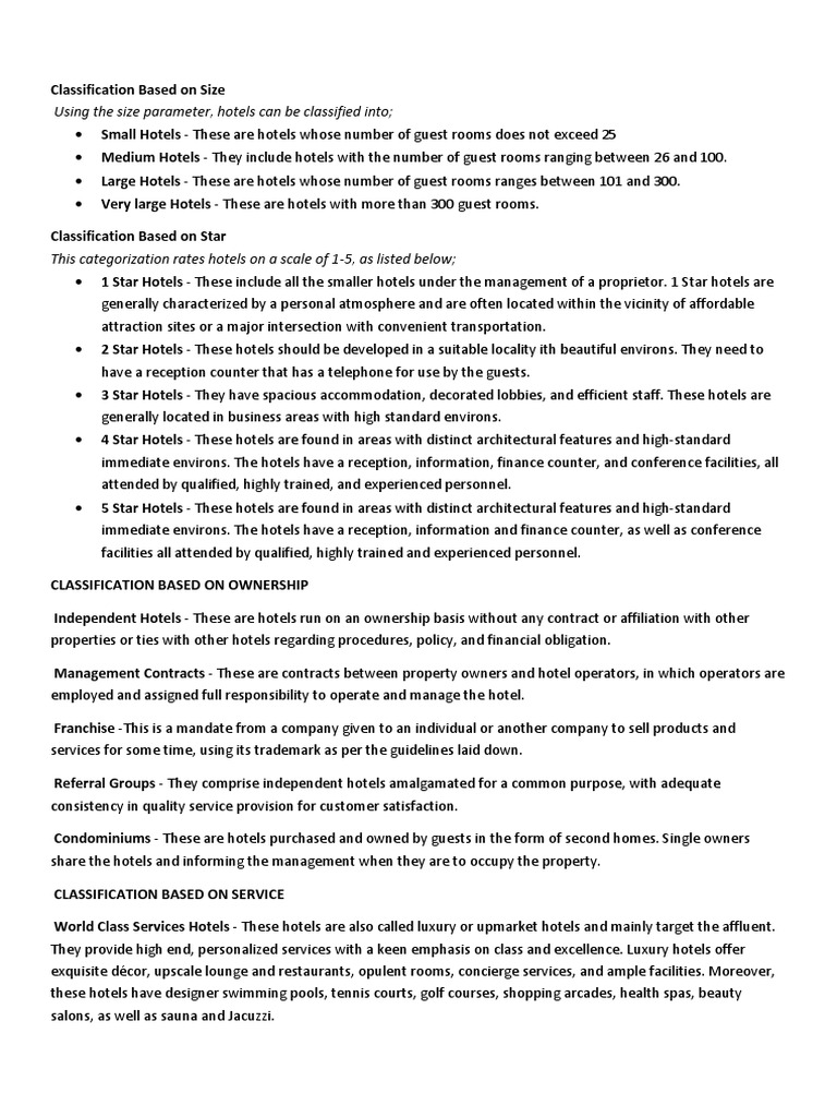 Classification Based On Size | PDF | Hotel | Motel