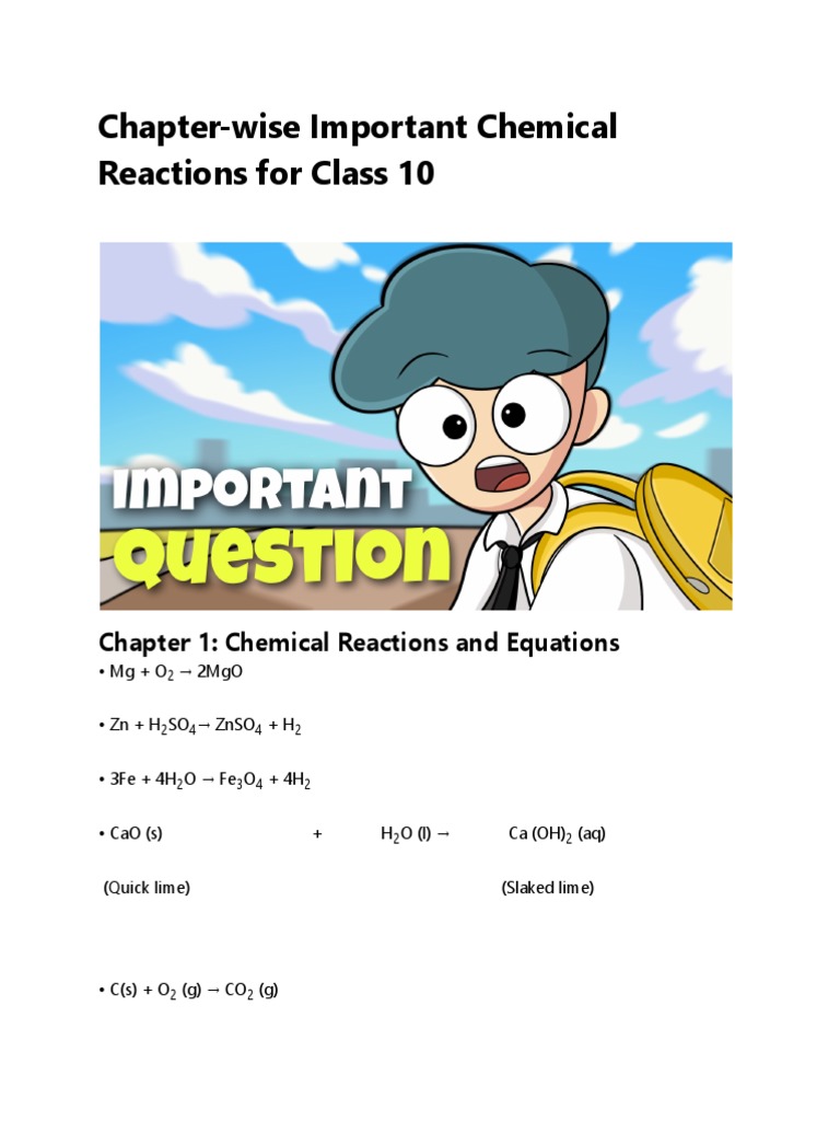 Chapter-Wise Important Chemical Reactions For Class 10 | Download Free ...