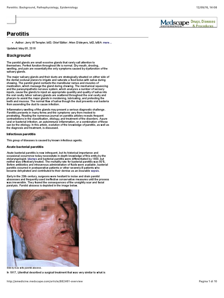 Parotitis - Background, Pathophysiology, Epidemiology | PDF