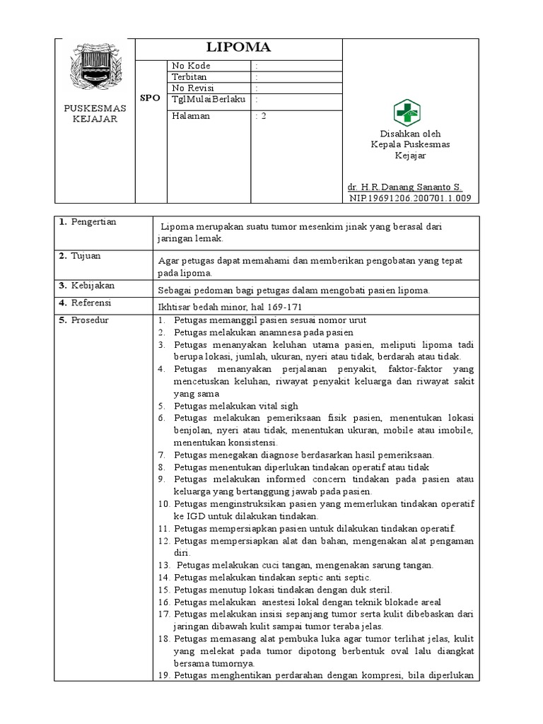 SOP Lipoma | PDF