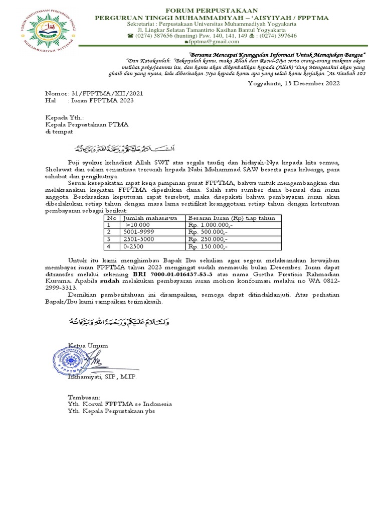 31 Surat Tagihan Kewajiban Iuran Anggota Tahun 2023 | PDF