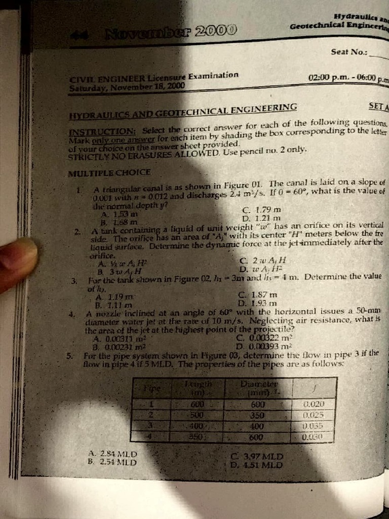 Civil Engineer Exam: Hydraulics & Geotech | PDF | Civil Engineering ...