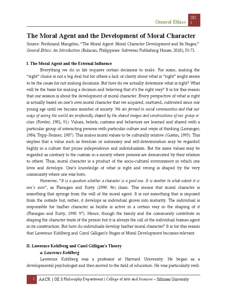 The Moral Agent and The Development of Moral Character 3 | PDF | Morality | Behavioural Sciences