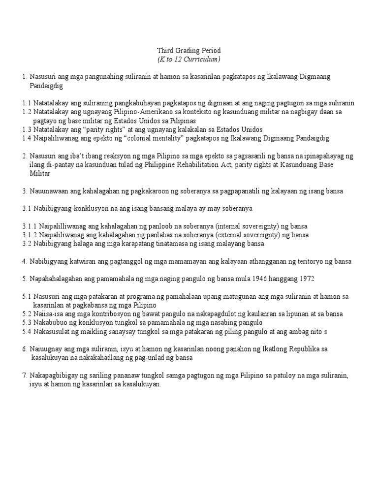 Hekasi 5 Objectives-K To 12 | PDF