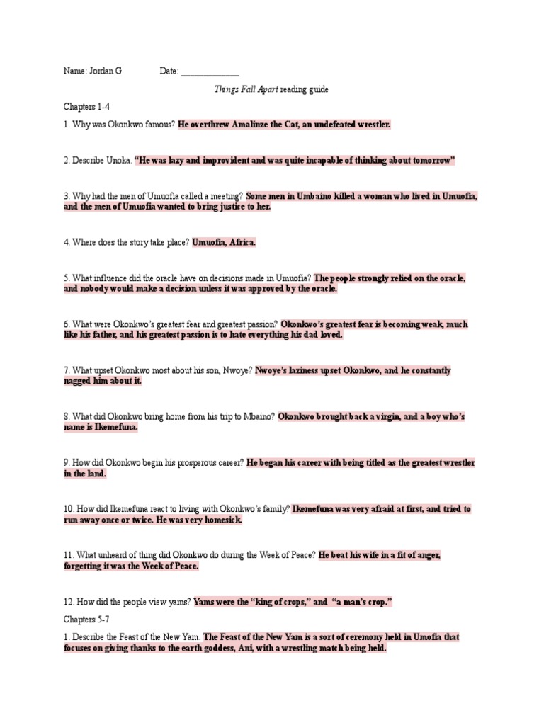 Things Fall Apart Reading Guide | PDF