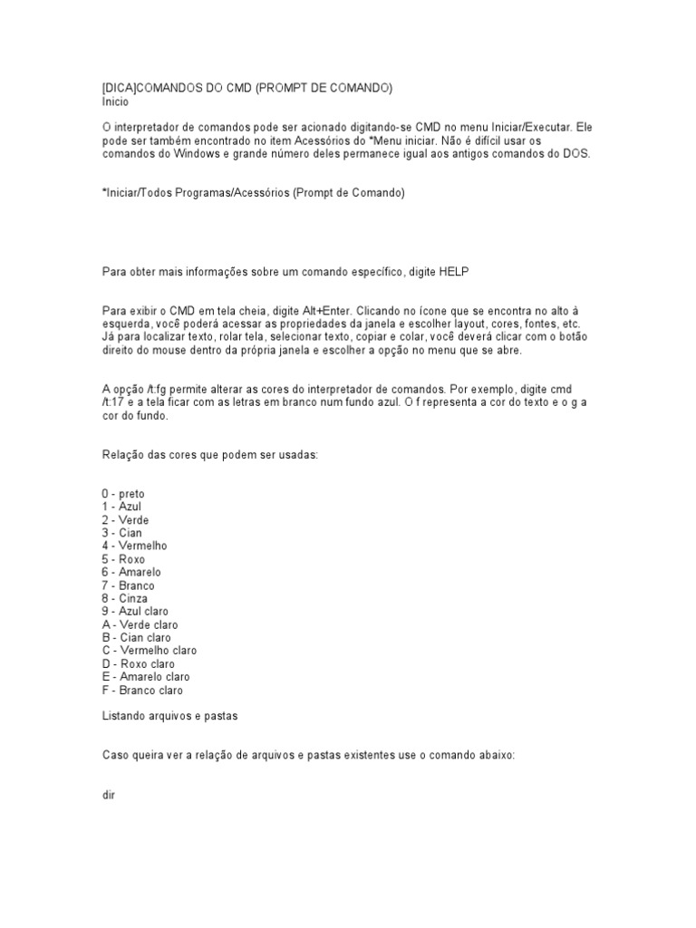 Tutorial de Comandos Bat | PDF | Arquivo de texto | Microsoft Windows