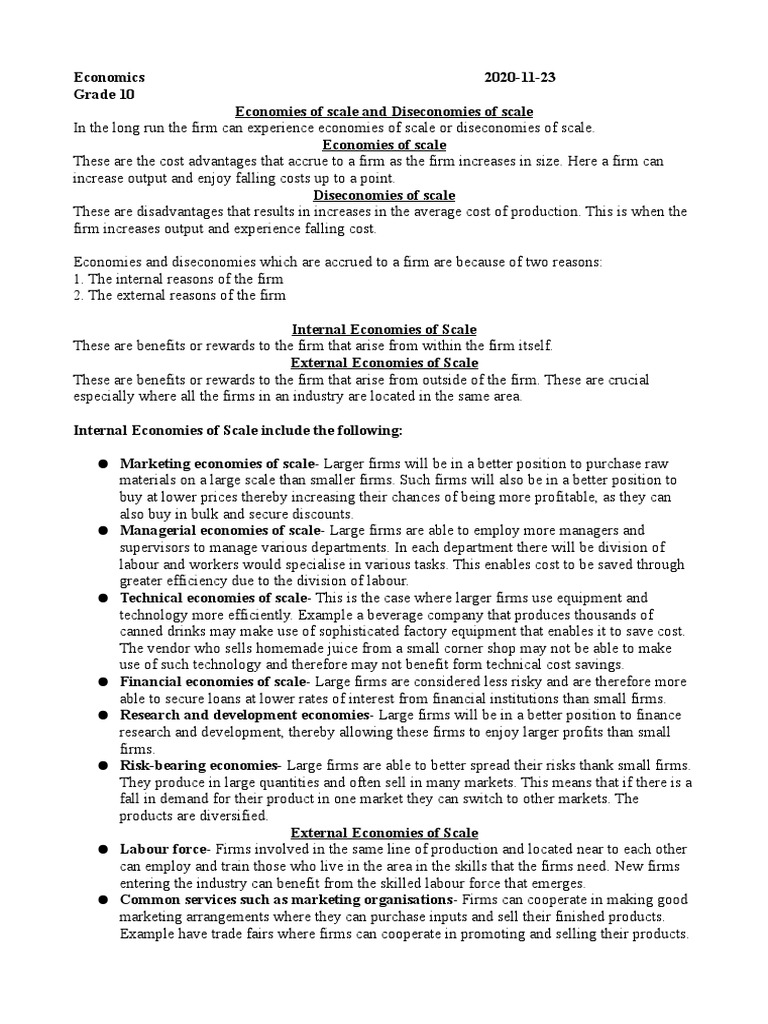 Economies vs Diseconomies of Scale | PDF | Economies Of Scale | Labour ...