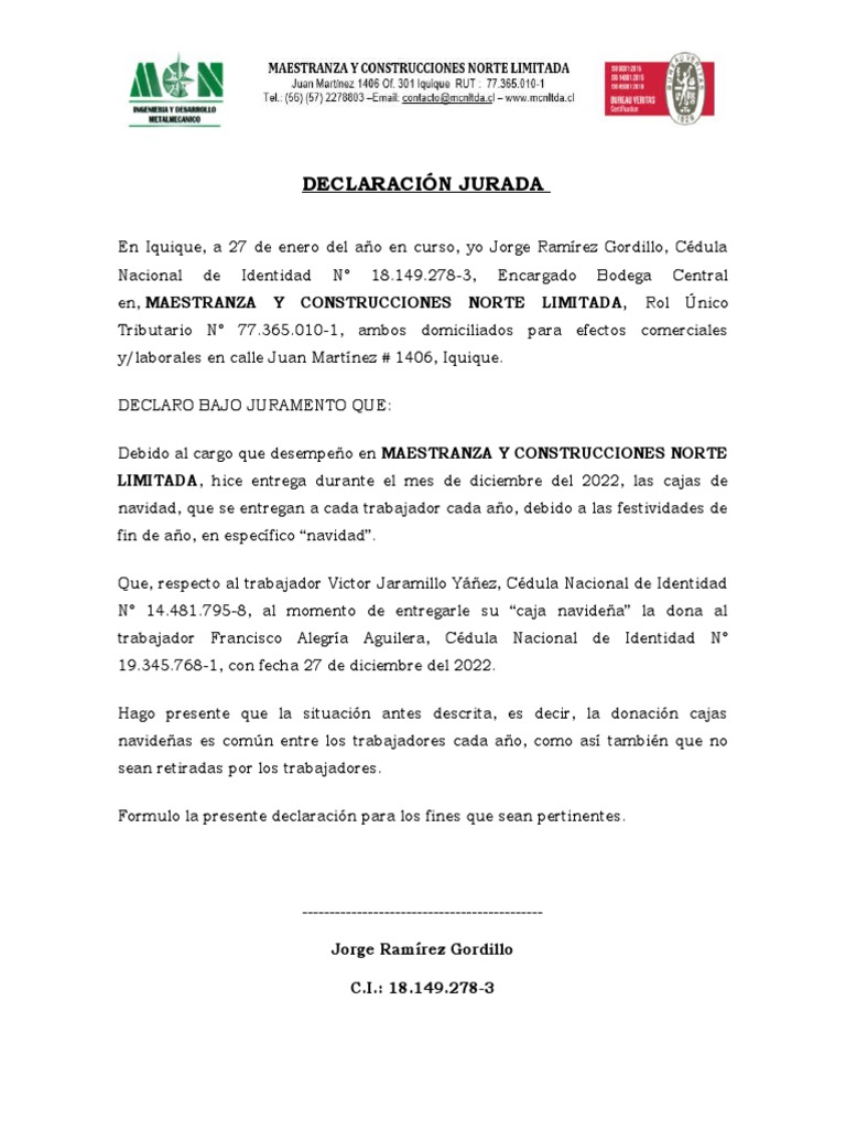 Declaracion Jurada | PDF