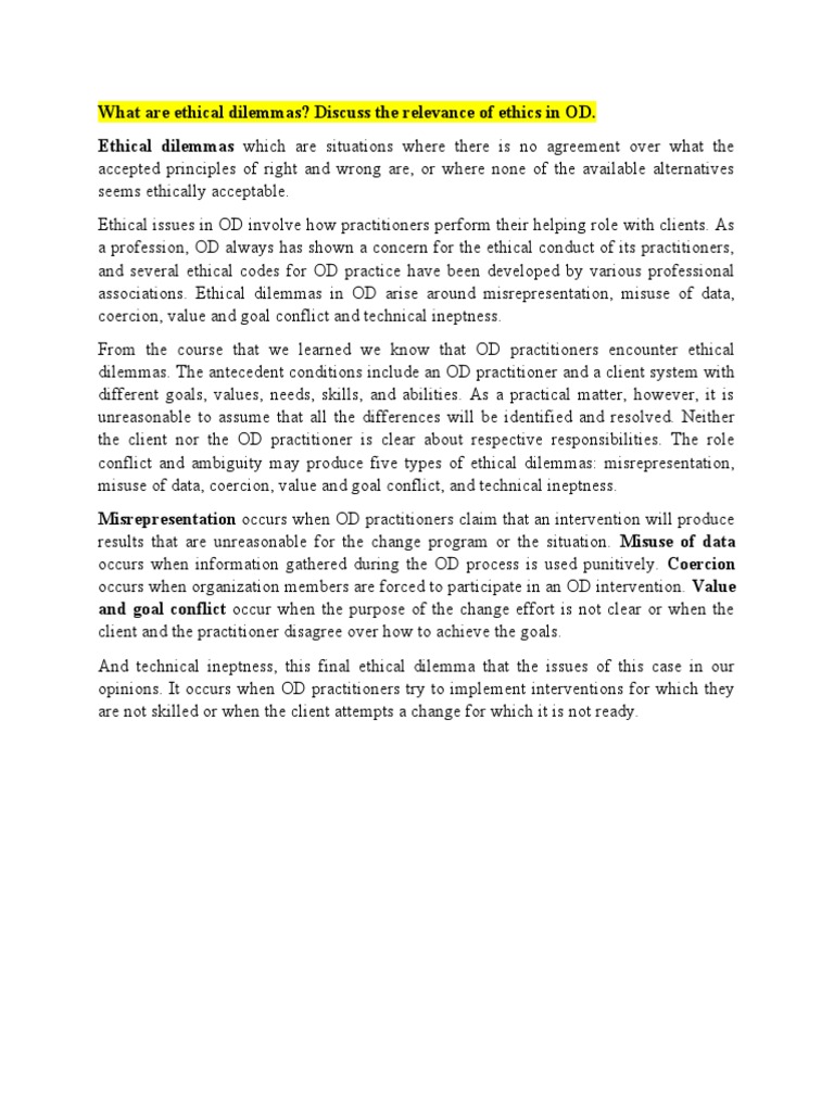 Ethical Dilemmas in OD Practice | PDF
