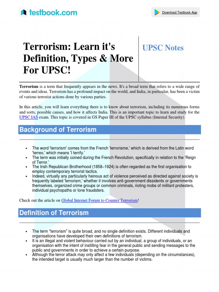 Understanding Terrorism: Types, Causes and Impact in India | PDF | National Security | Crimes