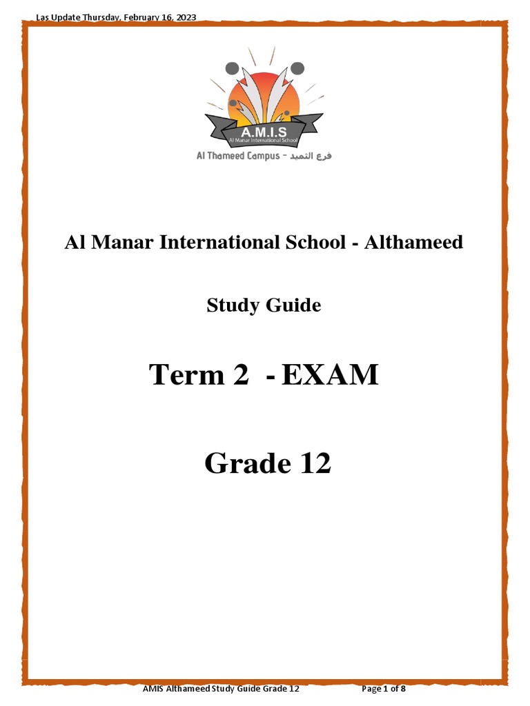 Grade 12-Study Guide - T2 | PDF
