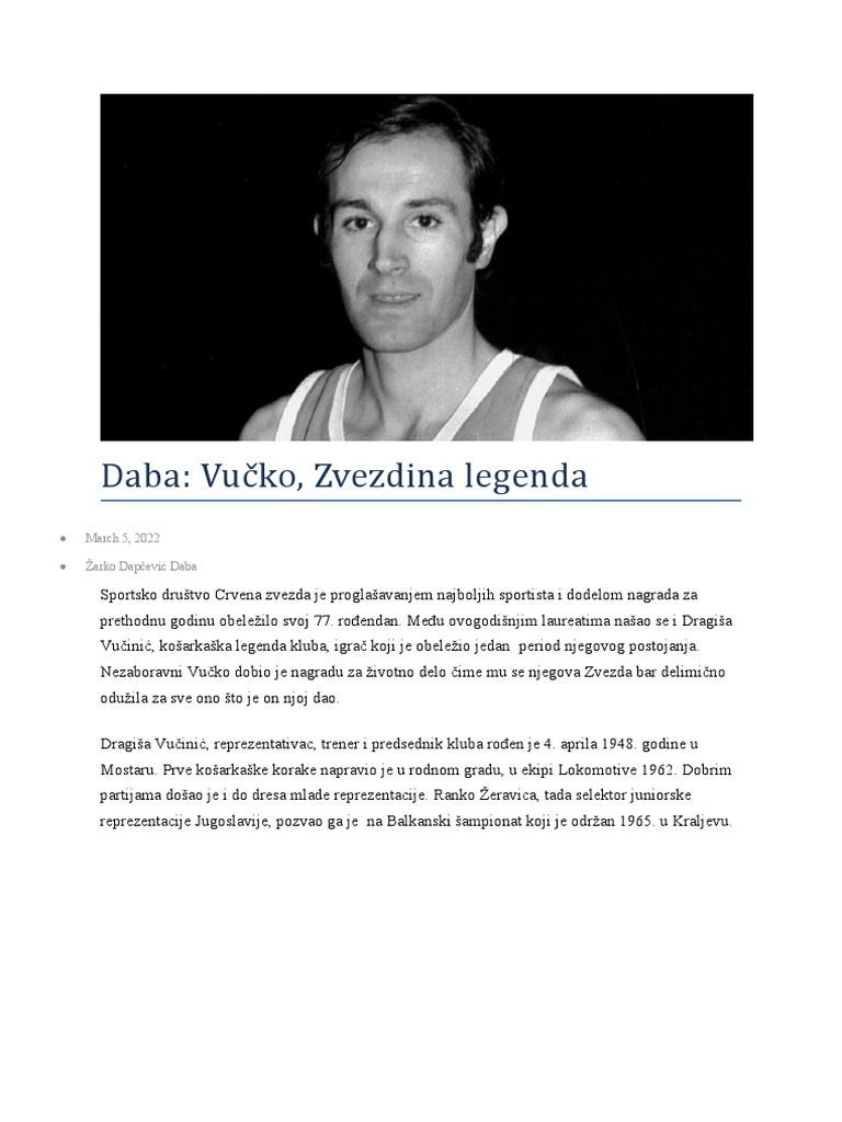 Daba: Vučko, Zvezdina Legenda: March 5, 2022 Žarko Dapčević Daba | PDF