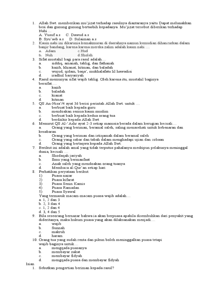 Soal Uts Pai Kls 8 | PDF