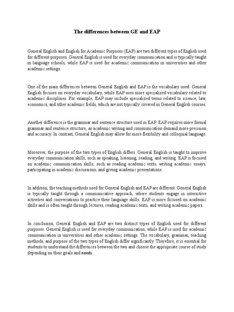 The Differences Between GE and EAP | PDF