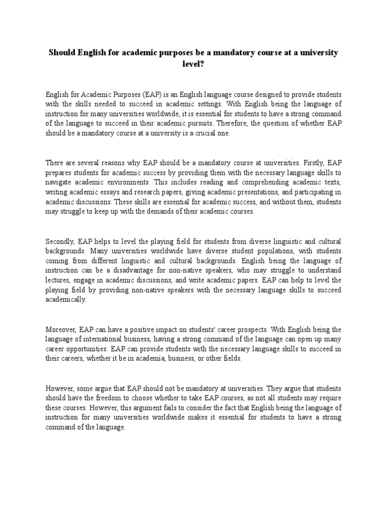 Should English For Academic Purposes Be A Mandatory Course at ...
