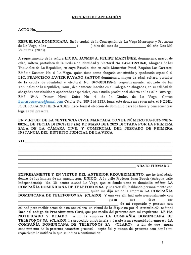 Modelo Recurso de Apelacion Civil | PDF | Sentencia (ley) | Pagos