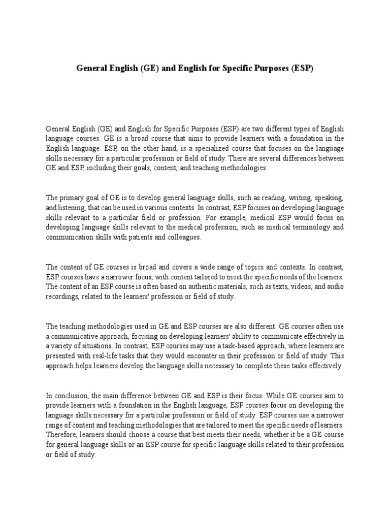 General English Vs ESP | PDF