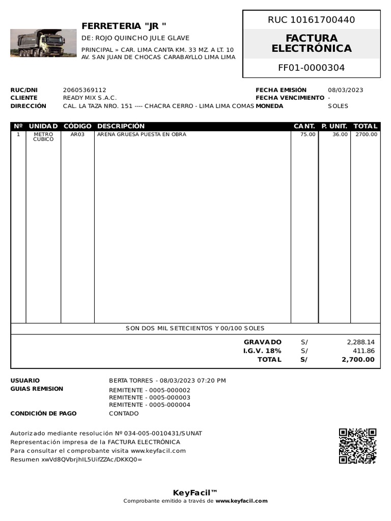 Ferreteria "JR ": Factura Electrónica | PDF