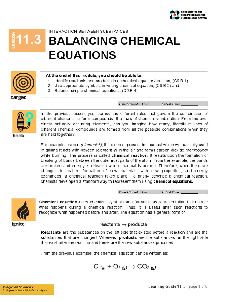 BALANCING CHEMICAL EQUATIONS | PDF | Chemical Reactions | Chemical ...