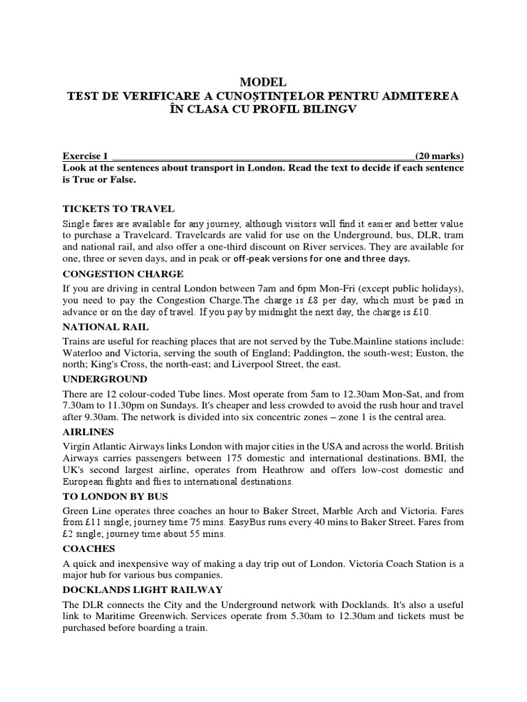 CNLR - Model Test Bilingv - Limba Engleza Admitere 2022 | PDF ...