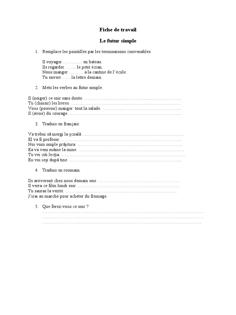 Exercices de futur simple en français | PDF | Arts du langage et ...