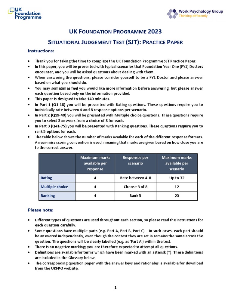 UK Foundation Programme SJT Practice | PDF | General Practitioner | Hospital