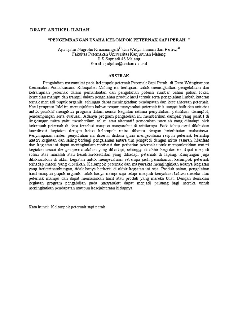 Draft Artikel Ilmiah Ibm Sapi Perah 2015 PDF | PDF