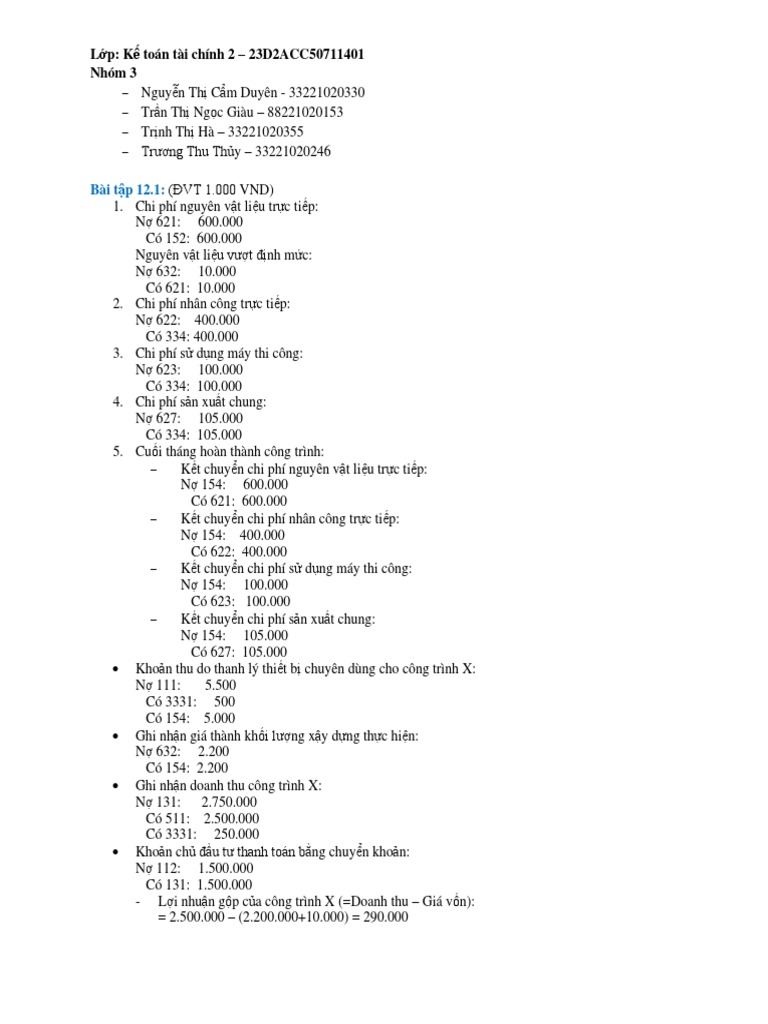 Bài tập chương 14 - kttc2 | PDF