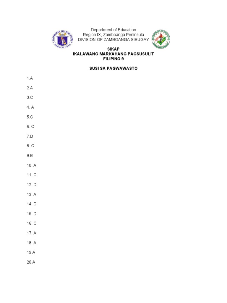 Results of the Second Filipino 9 Exam for Students in Zamboanga Sibugay ...