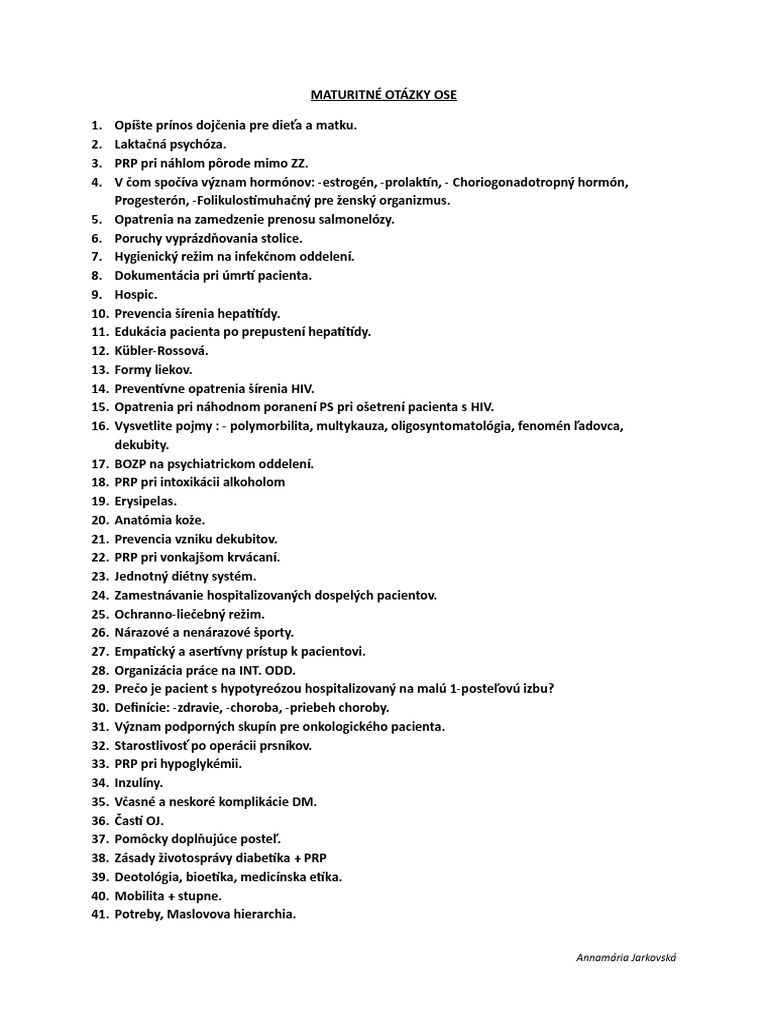 Maturitnã Otãzky Ose | PDF