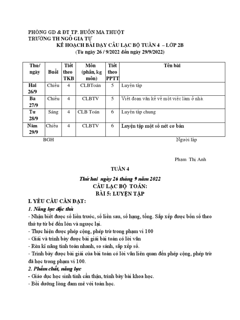 KHBD CLB Tuần 4 | PDF